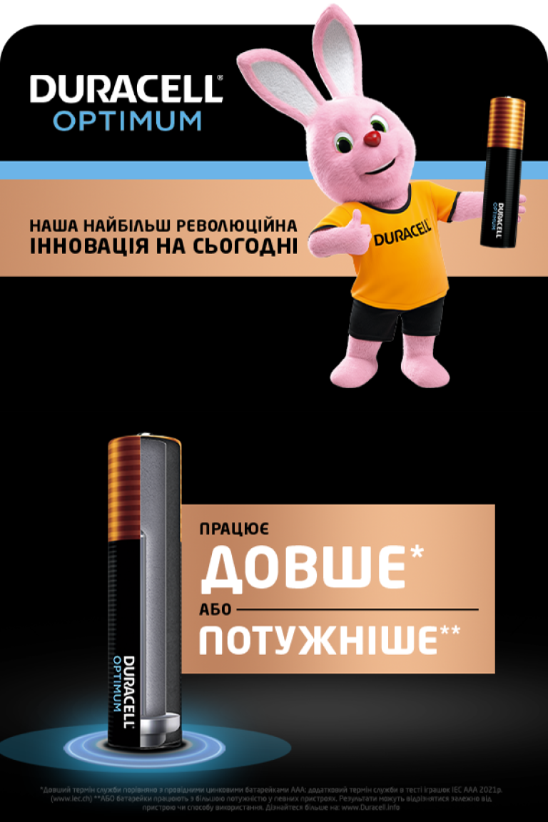 Лужні батарейки Duracell Optimum AAA 1.5В LR6 4 шт (5000394158726 ...