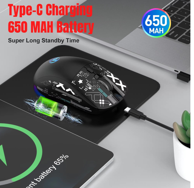 Мышь беспроводная, бесшумная HYSJ Т90 с аккумулятором и подсветкой 2,4G ...