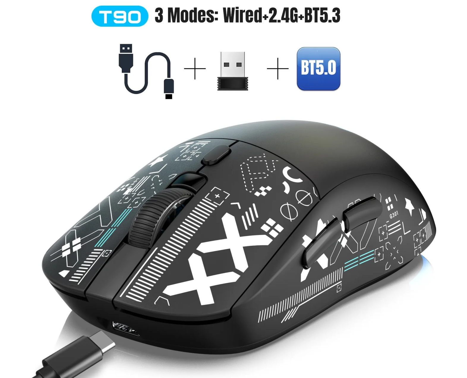 Мышь беспроводная, бесшумная HYSJ Т90 с аккумулятором и подсветкой 2,4G ...