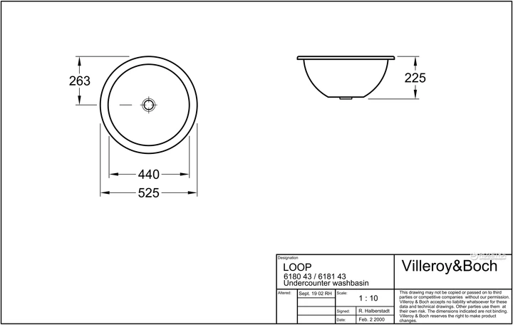 Раковина VILLEROY&BOCH Loop&Friend 61804301 d 440 з переливом під ...
