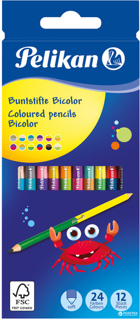 Карандаши цветные двусторонние Pelikan Bicolor 24 цвета 12 шт круглые 3 ...