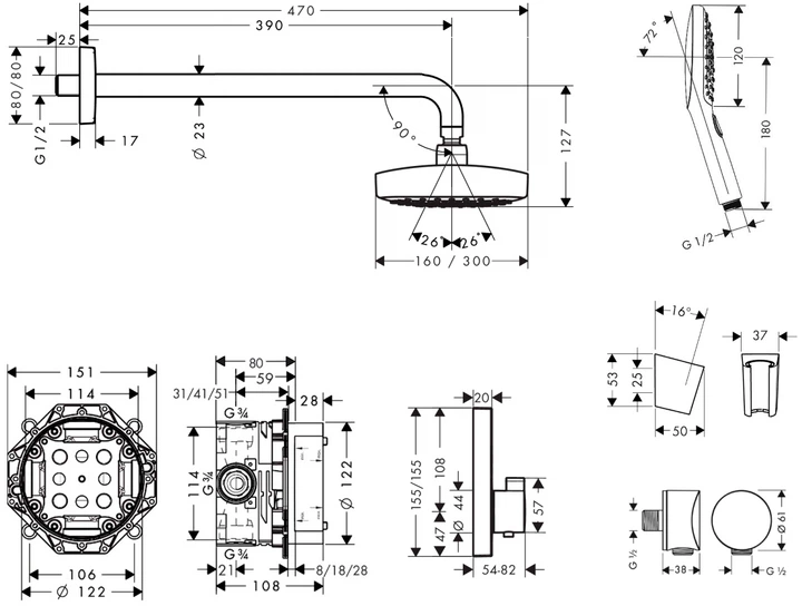 Душова система прихований монтаж з термостатом HANSGROHE Raindance ...