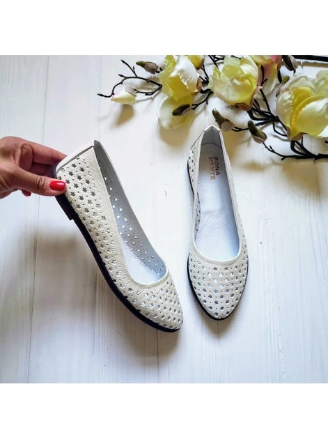 Балетки Newbo кожаные с перфорацией 39 Бежевые (shoes-1100 ...