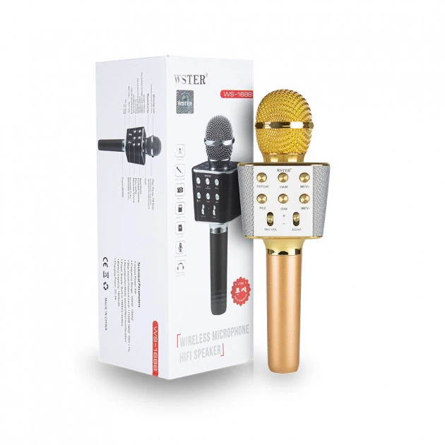 Беспроводной Микрофон-Караоке bluetooth WSTER WS-1688 Золотой ( WS -1688) – фото, отзывы ...