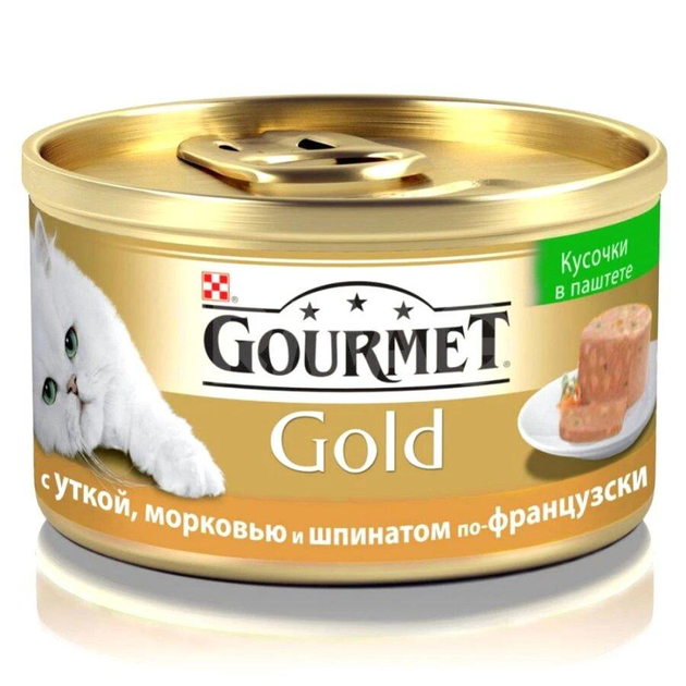 Влажный корм для котов Gourmet Gold кусочки в паштете с уткой, морковью ...
