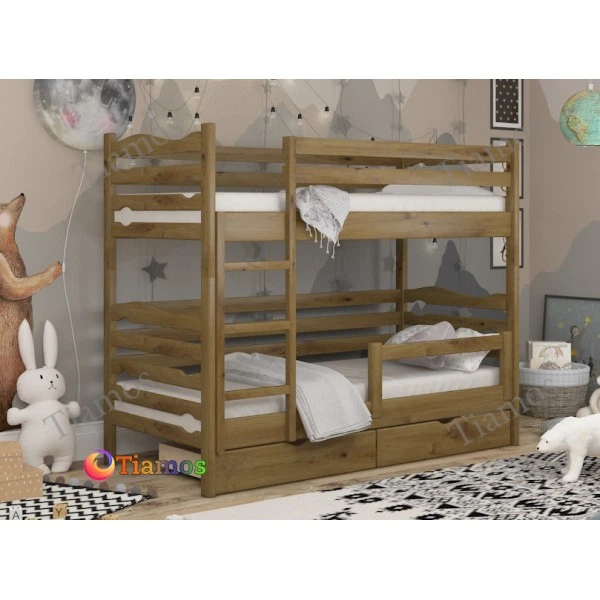 Ліжко Двоярусне з Ящиками 80х190 і захисним бортиком внизу Еріка Wellmebely Трансформер сосна