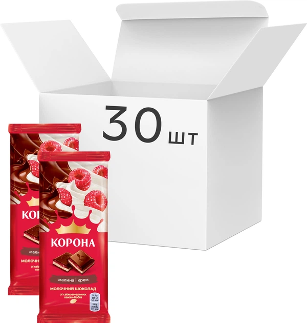 Упаковка шоколада Корона молочного с малиной и кремом 85 г х 30 шт ...