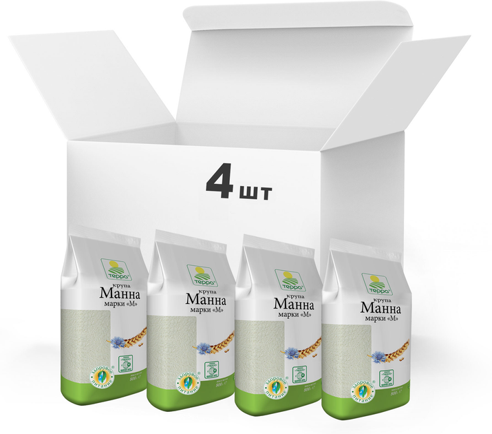 Упаковка Крупа манная Терра марки М 800 г x 4 шт (3.2 кг ...