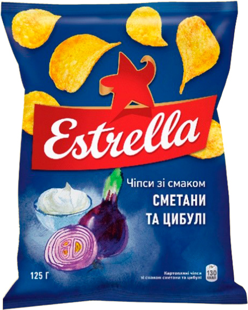 Упаковка чипсів Estrella зі смаком сметани та цибулі 125 г х 24 шт (3. ...