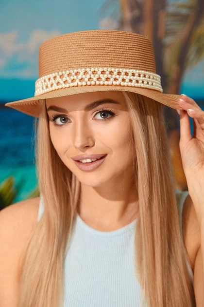 Шляпа-канотье женская лето Жемчужина Braxton 1730 темно бежевый ...