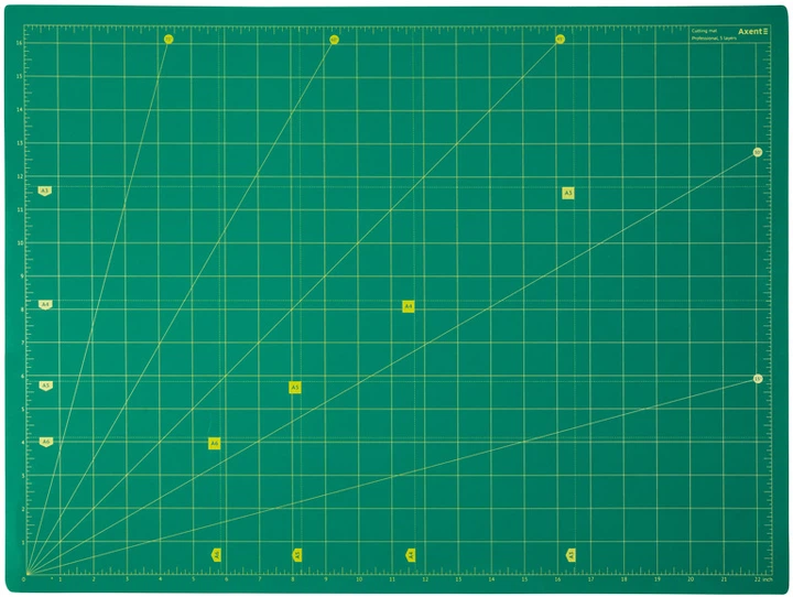 Килимок для різання Axent Pro A2 п'ятишаровий самовідновлювальний сантиметрова і дюймова шкала ...