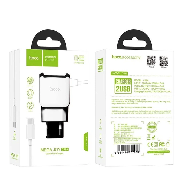 Зарядка Hoco C59A 2USB/2,1A+Type-C White – фото, отзывы, характеристики ...