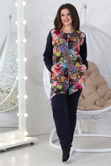 Демисезонный трикотажный костюм Slazer спортивного стиля с цветочным ...