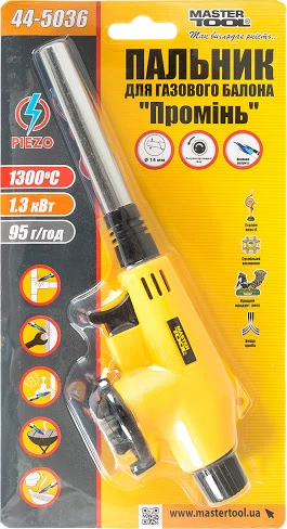 Пальник для газового балона з п'єзопідпалом Mastertool Промінь подовжене сопло 1300 °C (44-5036 ...
