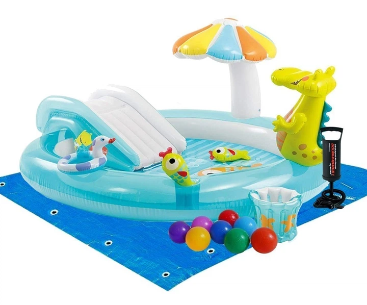 Дитячий надувний басейн Intex 57165-2 Крокодил c фонтаном, кульками ...