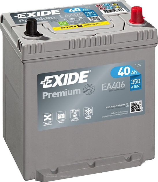 Автомобильный аккумулятор Exide Premium 40 А·ч Ев (-/+) Asia (350EN ...