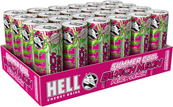 Упаковка энергетического напитка Hell Peach-Lemon безалкогольный газированный 250 мл х 24 шт ...
