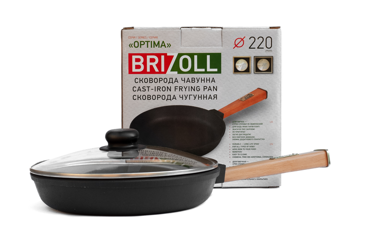 Сковорода чугунная с крышкой Optima, 220х40 мм Brizoll O2240-P-C – фото ...