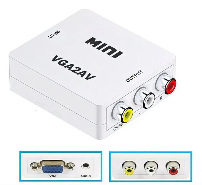 Конвертер VGA на RCA (AV) CVBS адаптер видео с аудио 1080P White (5762 ...