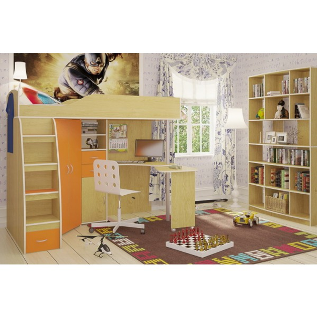 Кровать-чердак с рабочей зоной KidsBunkBed K-0228 венге светлый венге ...
