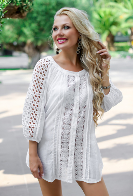 Женская туника рубашка для пляжа с кружевом Fresh Cotton 330 F-1c 46(L ...