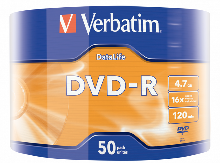 Диск Verbatim DVD-R 4,7 Gb 16x DATA LIFE Tape Wrap 50 pcs (43791 ...