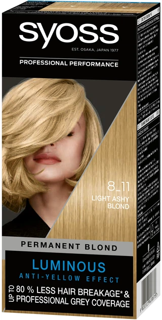 Стійка фарба для волосся SYOSS 8-11 Попелястий блонд 115 мл (9000101628876) – купити онлайн на ...
