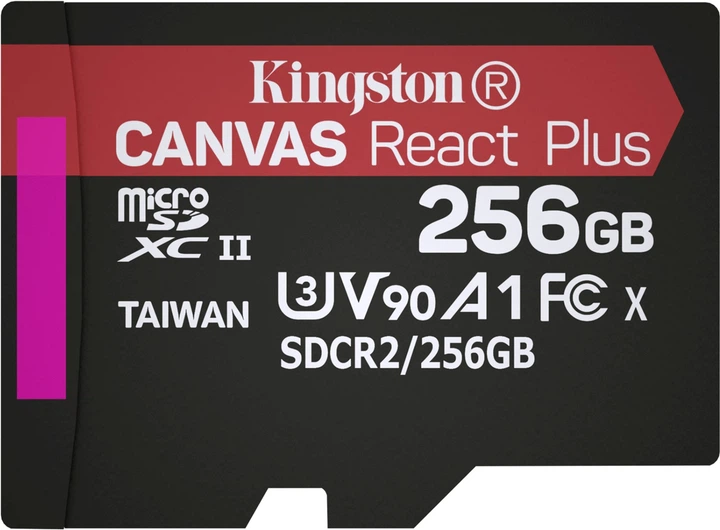 Карта пам'яті Kingston MicroSDXC 256GB Canvas React Plus Class 10 UHS-II U3 V90 A1 + SD-адаптер ...