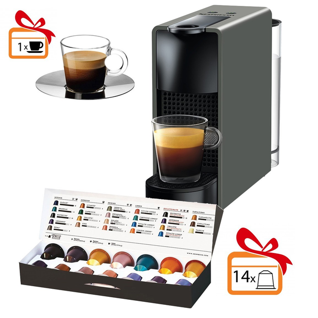 Подарочный набор капсульная кофемашина Nespresso Essenza Mini C30 GREY ...
