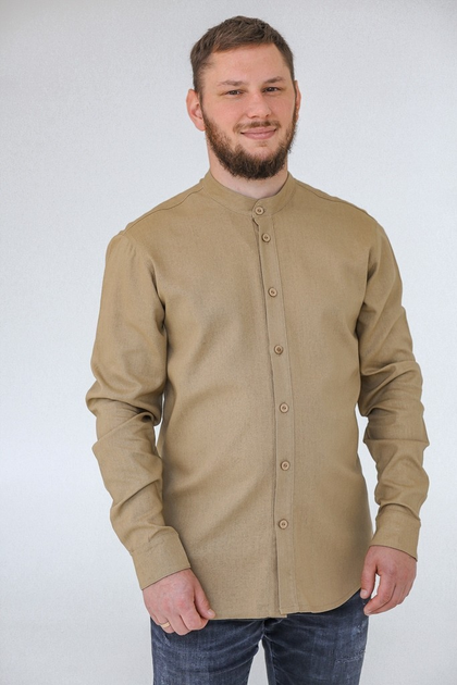 Рубашка с полным разрезом лён URSUS беж slim fit S – Брендовая одежда ...