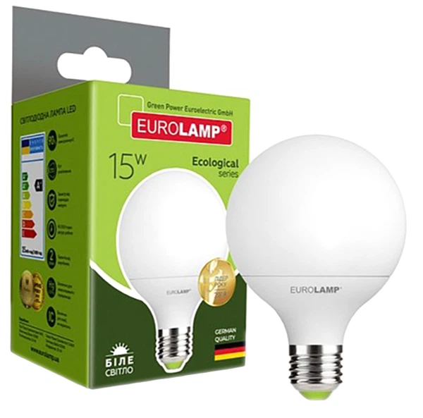 Світлодіодна лампа EUROLAMP G95 15W E27 4000K (LED-G95-15274(P)) – фото, відгуки, характеристики ...