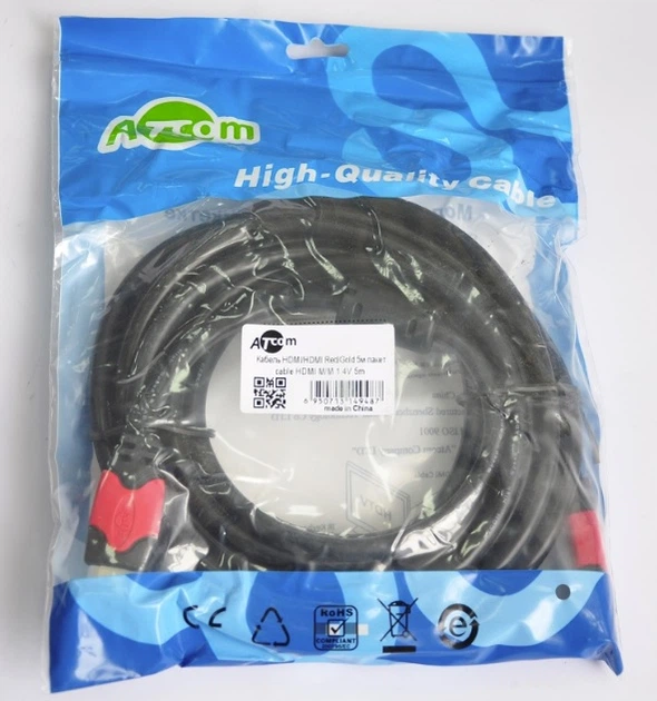 HDMI - HDMI кабель 5,0м ATCOM High-Quality Cable FullHD/4K/3D v1.4 Red/Gold (14948) – фото ...