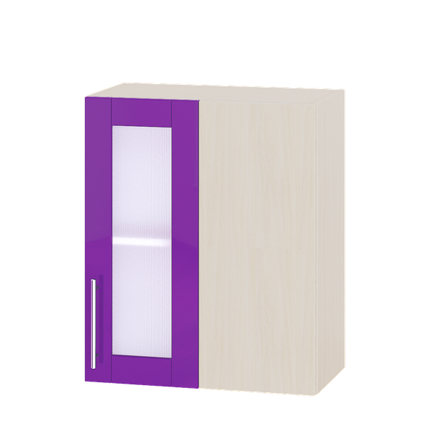 Кухня Модерн модуль Кутовий Верх Вітрина ВВ27 600 Бузок Глянець Дуб молочний 60х30х72см фото