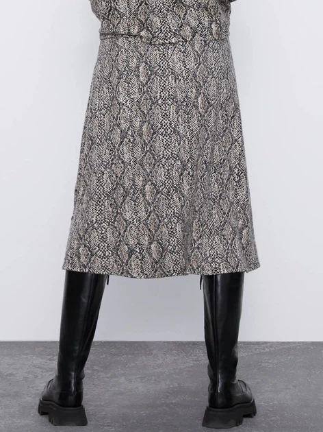 Юбка миди осенняя теплая женская Zara 5644-317-038 L Серая с бежевым ...