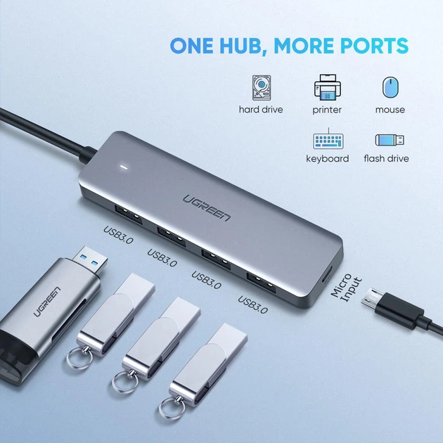 USB-хаб UGREEN CM219 4-in-1 USB Type-C to 4xUSB 3.0 HUB Space Gray ...