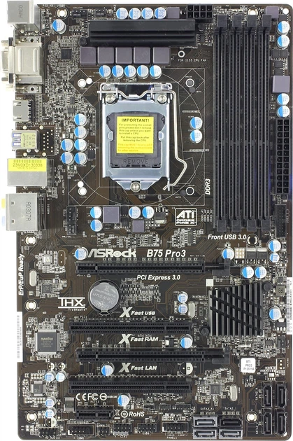 Материнська плата Socket 1155 ASROCK B75 Pro3 SLI (s1155, DDR3, INTEL ...