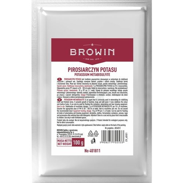 Метабисульфит (пиросульфит) калия BROWIN, 100 гр – фото, отзывы ...