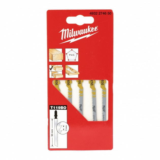 Полотна для лобзика T119BO MILWAUKEE, 50мм/ шаг зуба 2,0мм, (5шт ...
