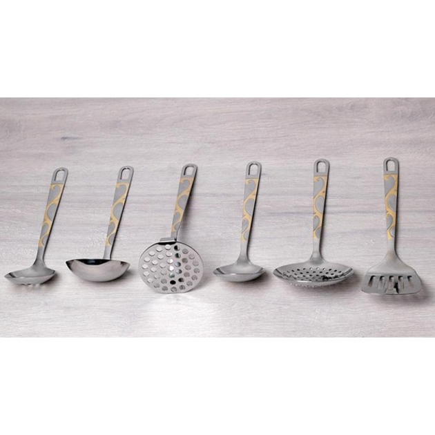 Набір кухонних аксесуарів Kamille Crystal Gold 6 предметів в металевому ...