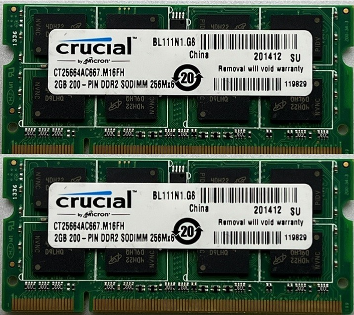 Оперативная память Micron SoDimm 4Gb (2*2Gb) DDR2 667MHz PC2-5300 CL5 ...