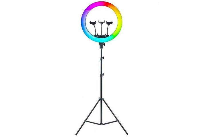 Лед-лампа кольцевая для студийного освещения Ring RGB MJ 36 36см с пультом и штативом для фото и ...