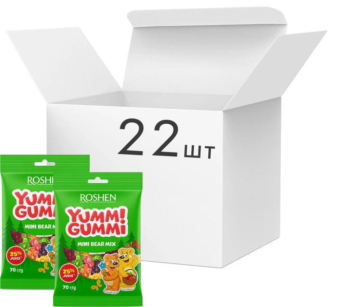 Упаковка конфет Roshen желейных Yummi Gummi Mini Bear Mix 70 г х 22 шт ...