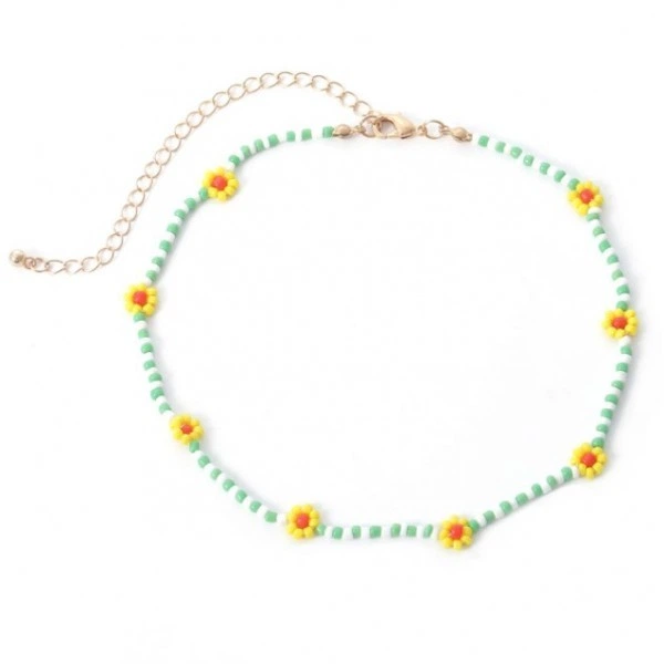 Чокер із зеленого бісеру з ромашками Green Daisies 1шт Famous Care в інтернет магазині