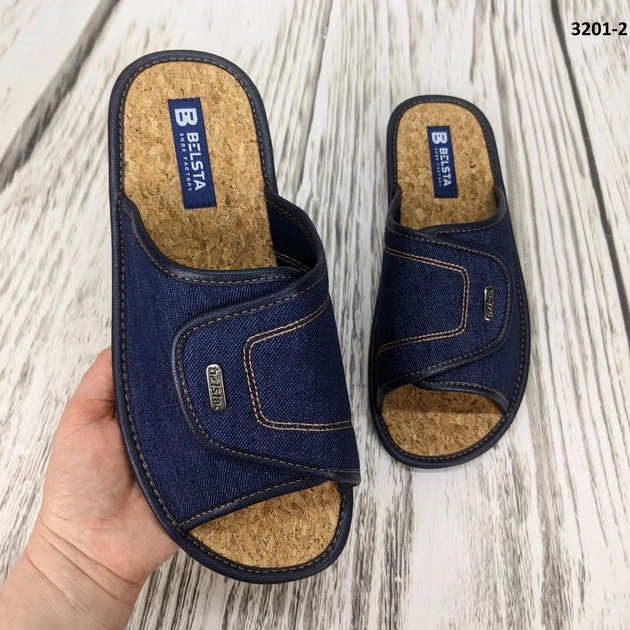 Капці чоловічі кімнатні Белста на липучці джинсові з корковою устілкою 45 р 29 5 см 3201 2
