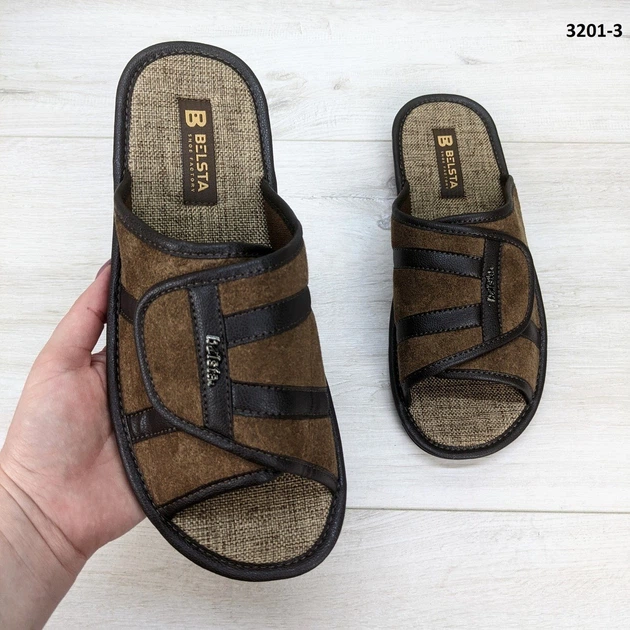 Капці чоловічі кімнатні Белста коричневі на липучці 41 р 27 см 3201 3 Оригінальне взуття