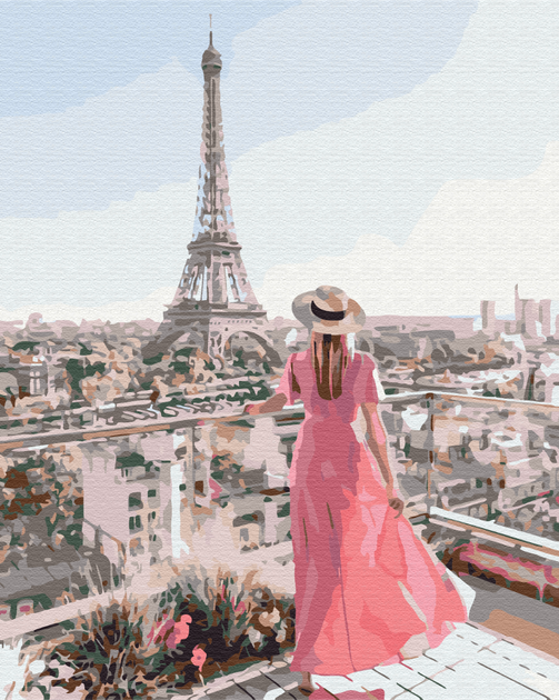 Картина за номерами на полотні Дівчина та Ейфелева вежа 40х50 з підрамником набір для творчості