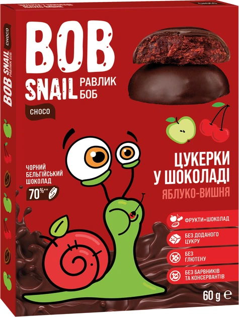 Цукерки Bob Snail Яблучно-Вишневі у чорному шоколаді 60 г (4820219341338) – купити в Україні ...
