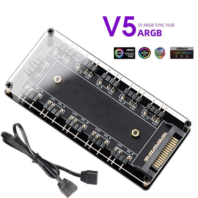 Разветвитель для ARGB-подсветки на 10 / 5V каналов для ПК (ARGB Sync ...