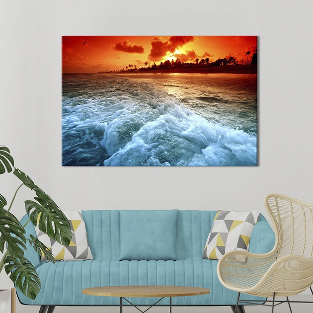 Настінний декор картина на полотні для інтерєру у спальню Сутінки над островом 51x34 см 455 1