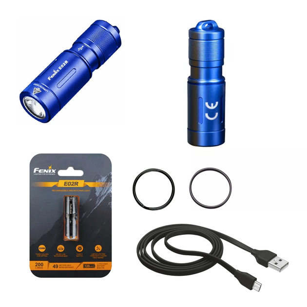 Фонарь Fenix E02R Синий, аккумулятор встроенный, 200люмен – фото, отзывы, характеристики в ...